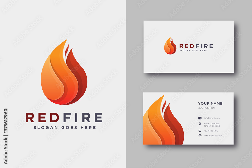 Modern geometric fire flame logo icon vector and business card template ...