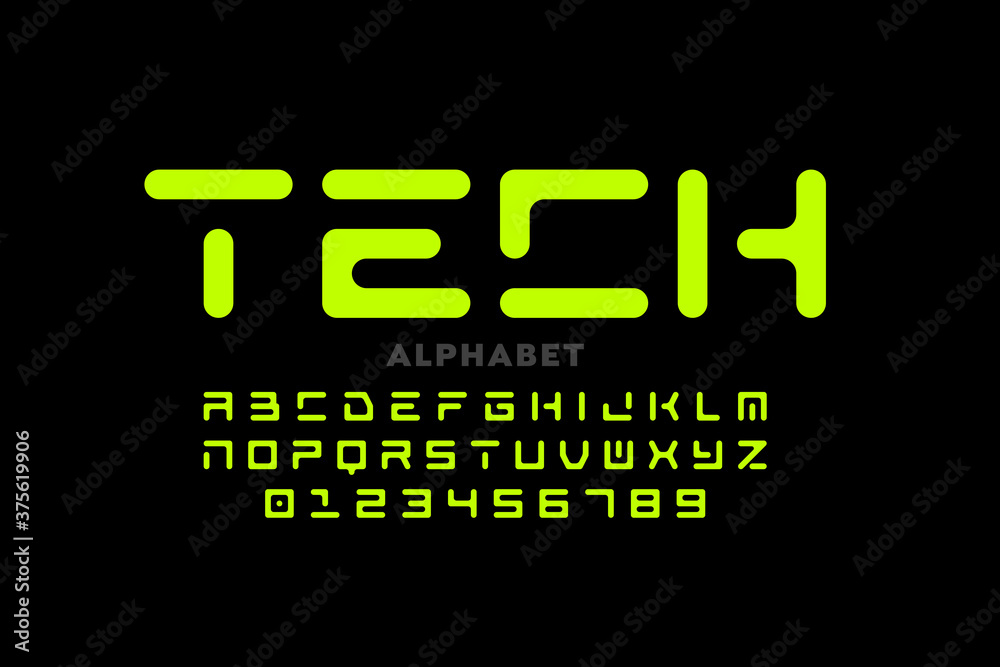 Technology style font design, alphabet and numbers vector illustration ...