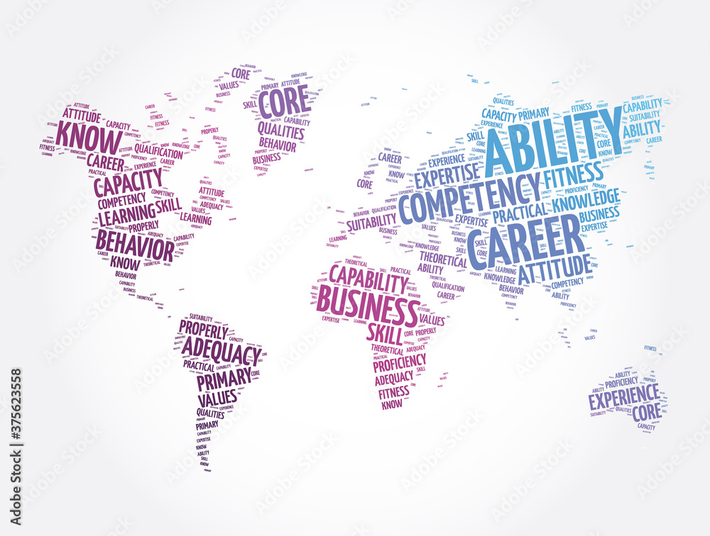 Ability word cloud in shape of world map, concept background Stock ...
