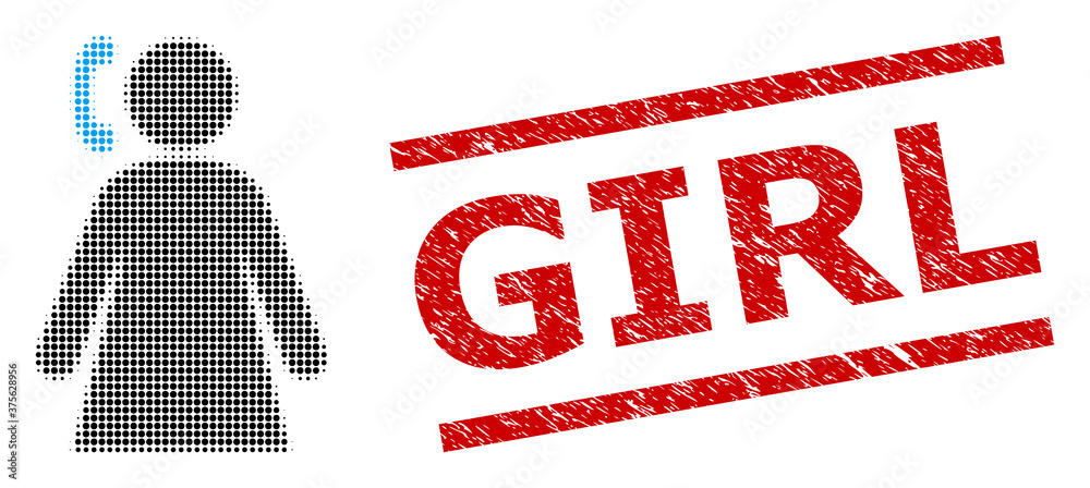 Calling woman halftone dotted vector and Girl textured stamp imitation ...