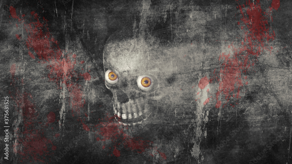 Human Skull With Eyes And Scary, Evil Look 3D Rendering Stock ...