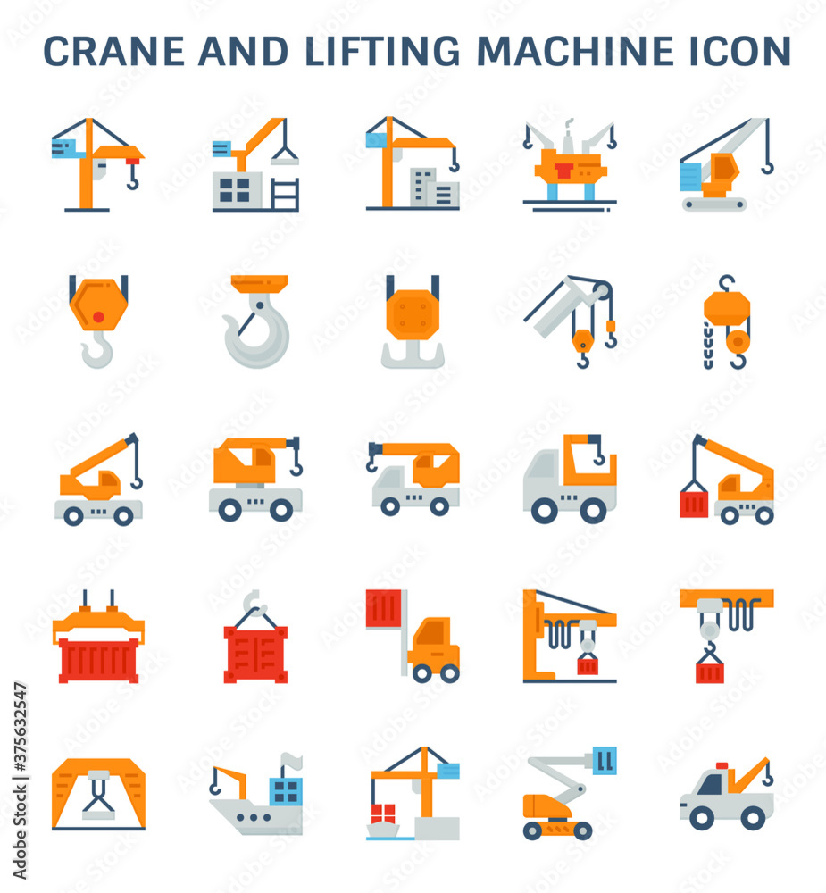 Crane icon or lifting equipment icon such as tower, crawler, mobile ...