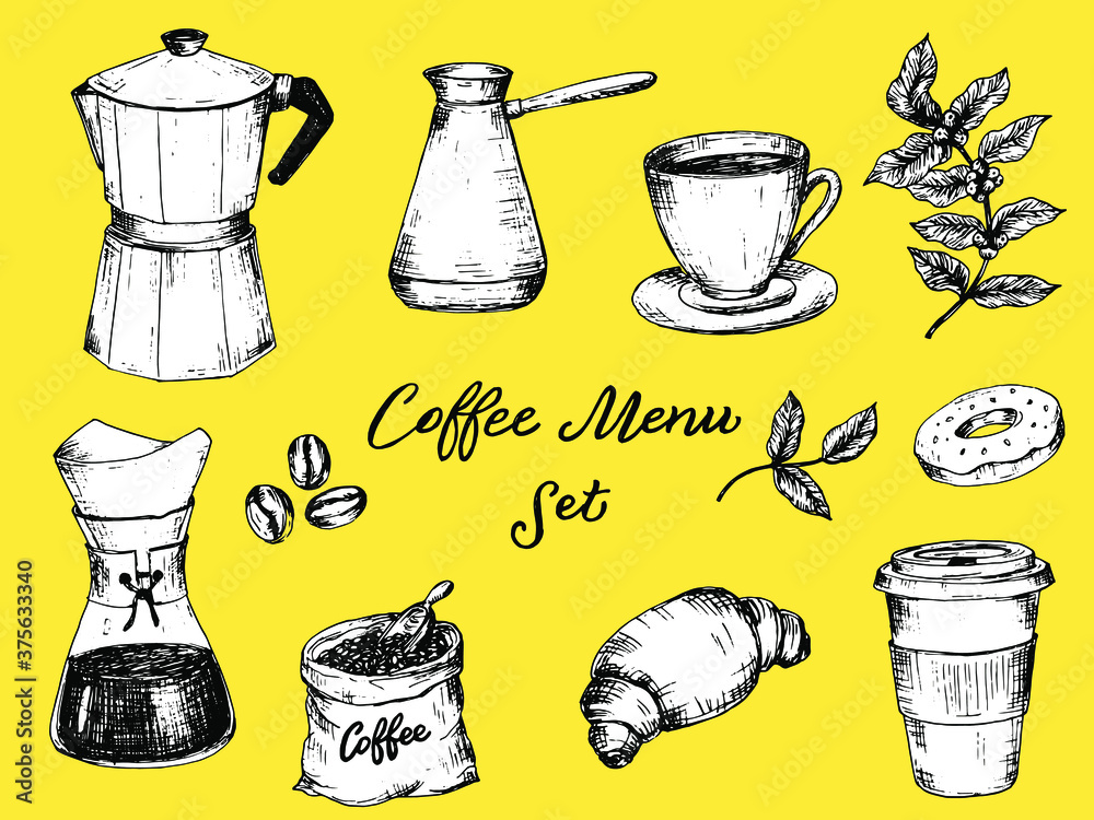 Coffee menu illustrations set. Restaurant or cafe menu design template ...