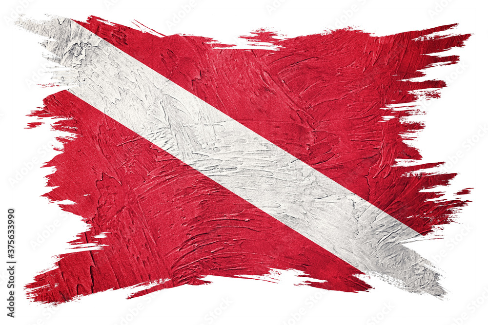Vintage style scuba flag. Diver down flag. Brush stroke. Stock ...