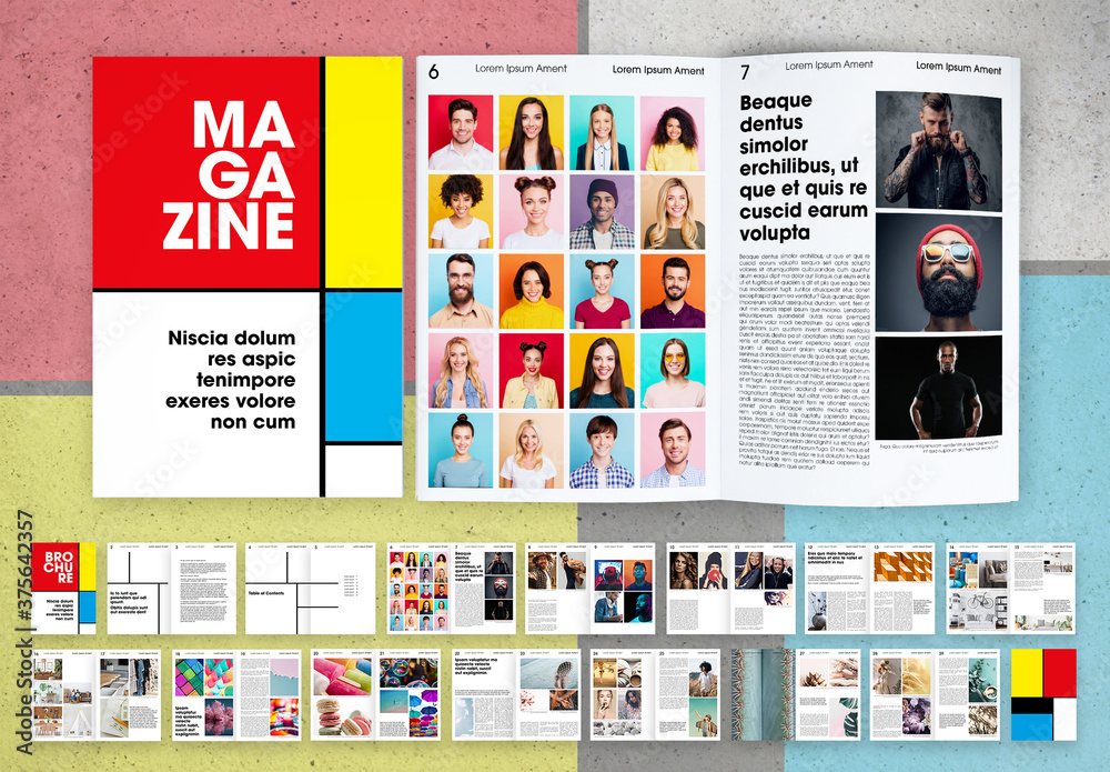 Retro Bauhaus Style School Magazine Layout Stock Template | Adobe Stock