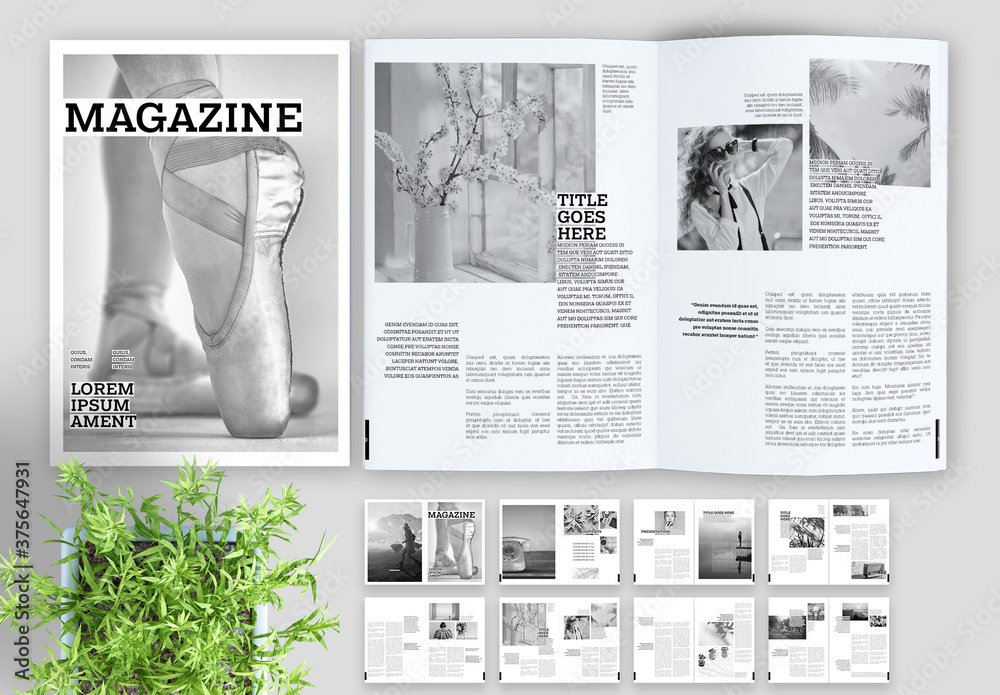 Black and White Elegant Magazine Layout Stock Template | Adobe Stock
