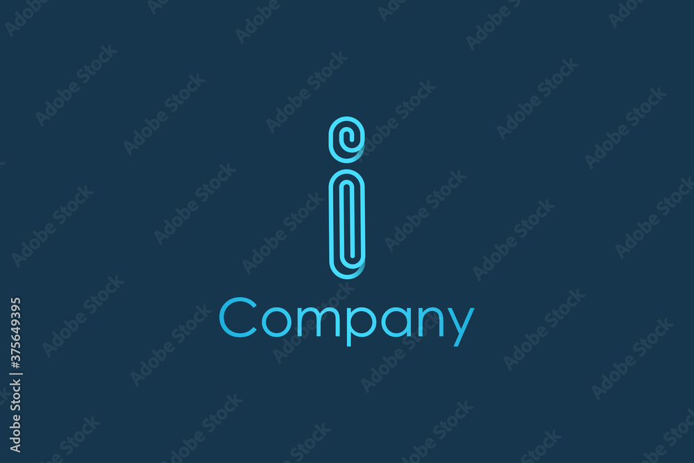 Simple Initial Letter I Logo. Blue Monogram Linear Rounded Clip Style ...