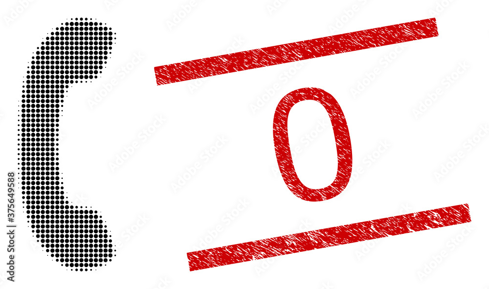 Phone receiver halftone dotted pictogram and 0 rubber stamp imitation ...