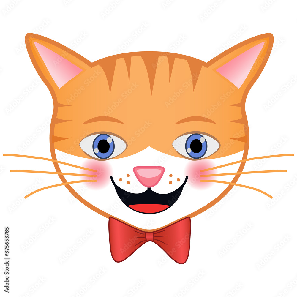 Cute smiling cartoon cat face vector. A hand drawn design on isolated ...