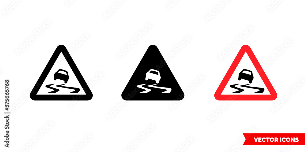 Slippery pavement sign icon of 3 types color, black and white, outline ...