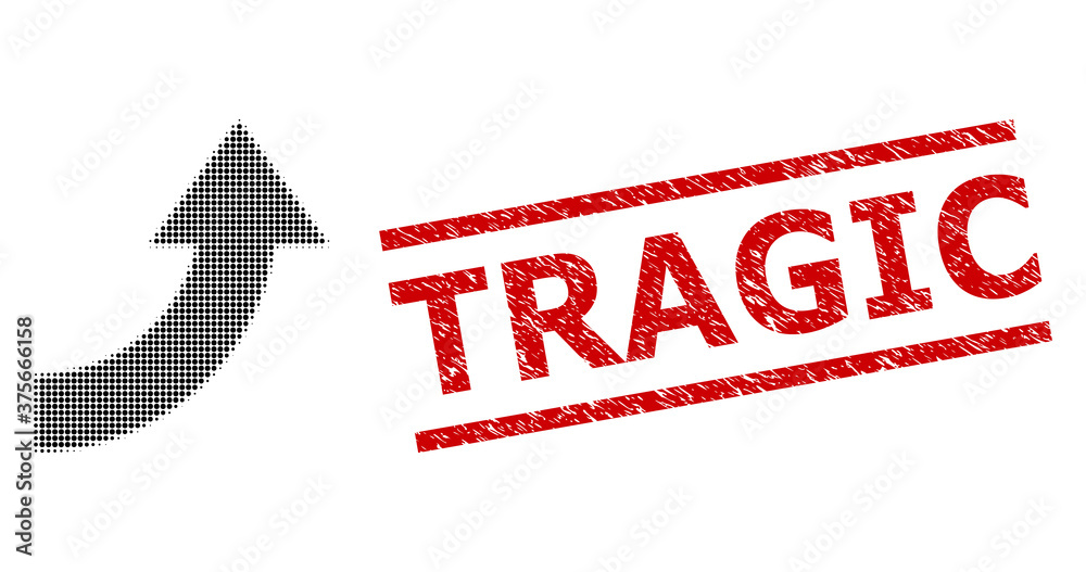 Rotate up halftone dotted vector and Tragic scratched stamp seal. Stamp ...