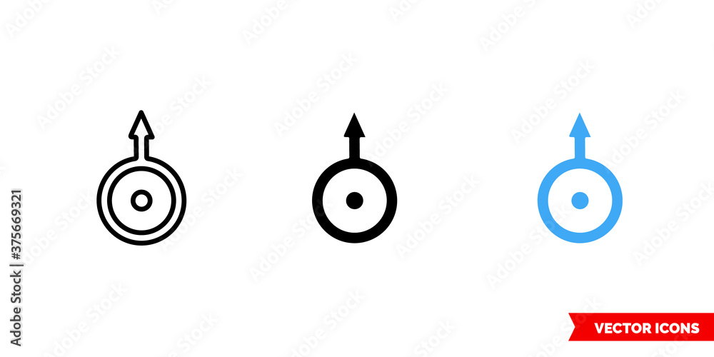 Uranus symbol icon of 3 types color, black and white, outline. Isolated ...