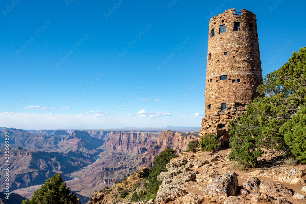 Watchtower building on the cliff of the north Rim of the Grand Canyon ...