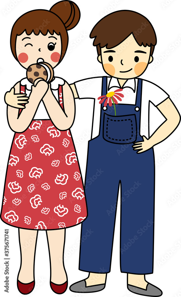 Cartoon of The lovely couple in one sweet day. Simple cute hand draw ...