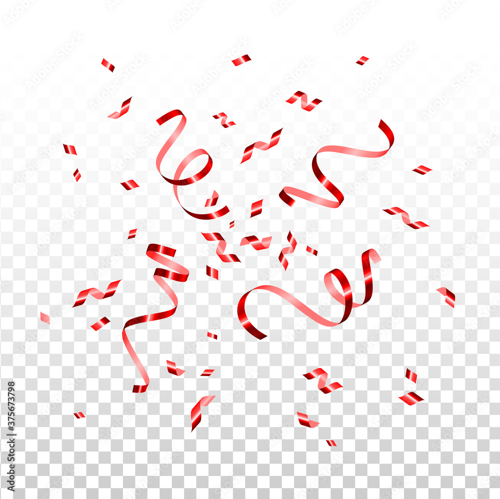Falling shiny red confetti and pieces of serpentine isolated on ...