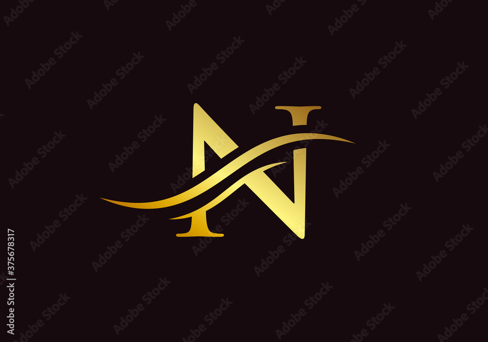 N Letter Linked Logo for business and company identity with gold color ...