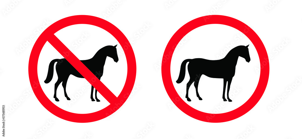Warning zone, no horse riding. Forbidden sign symbol for situations ...
