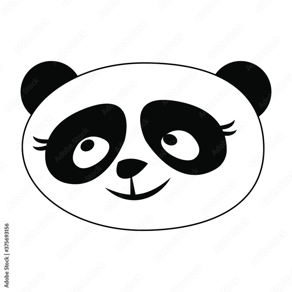 Panda black and white cute cartoon character vector illustration Stock ...