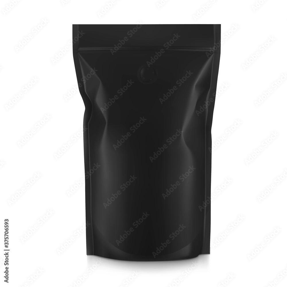Black food pouch bag isolated on white background. Vector illustration ...