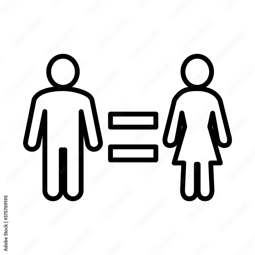 feminism concept, equality symbol of pictogram man and woman icon, line ...