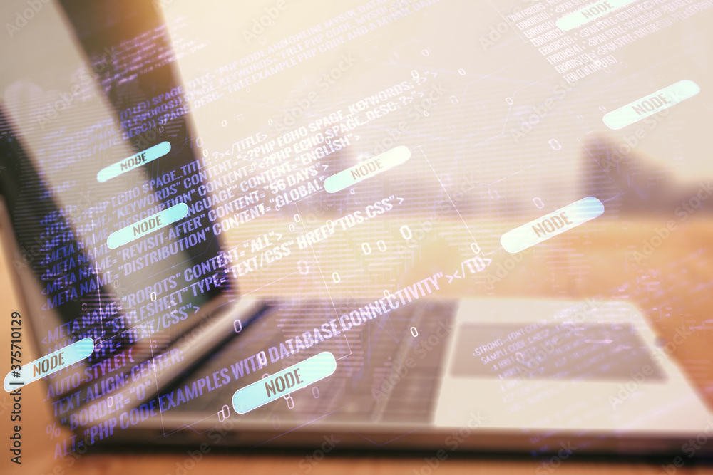 Multi exposure of abstract creative coding sketch with world map on ...