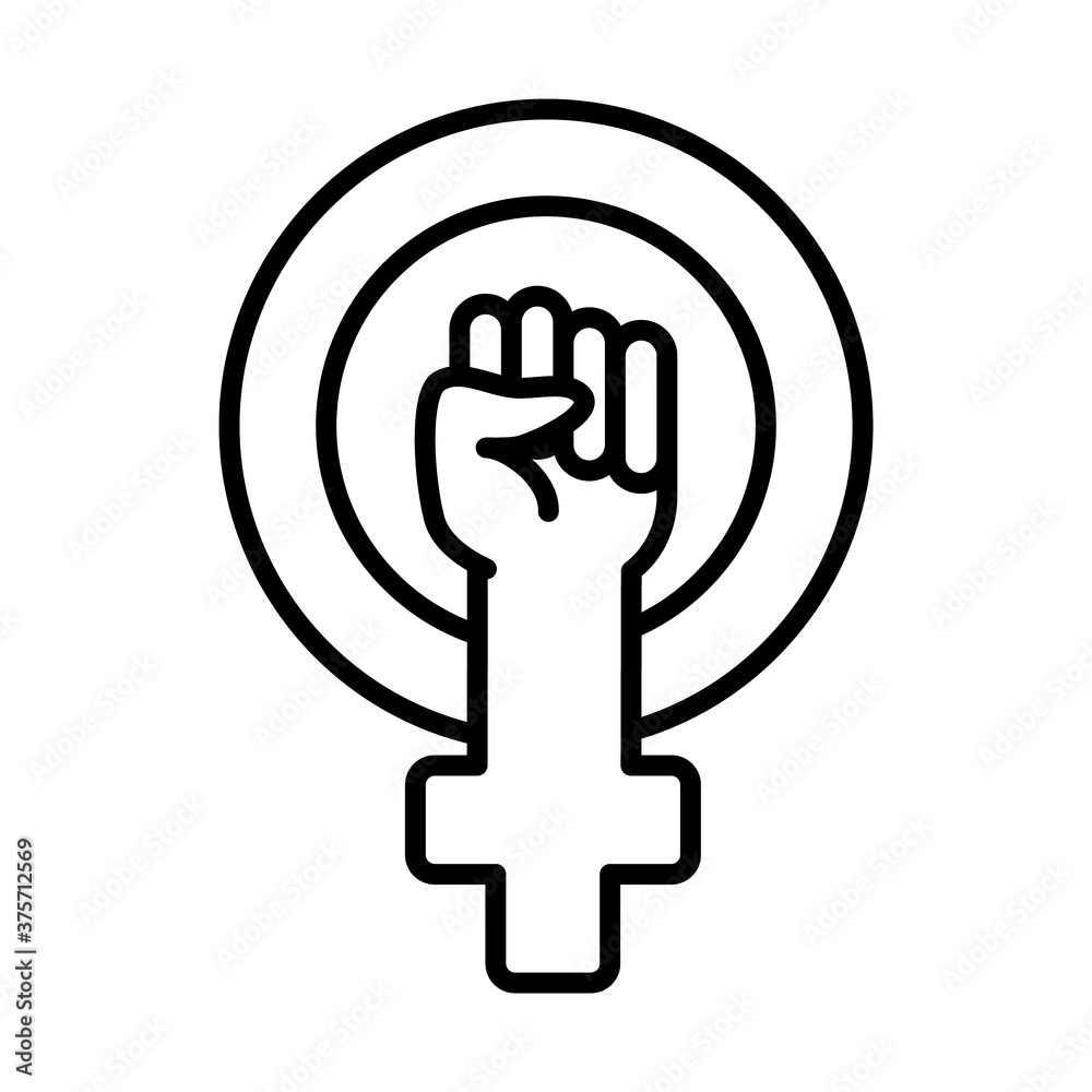 feminism symbol, female gender symbo with clenched fist, line style ...
