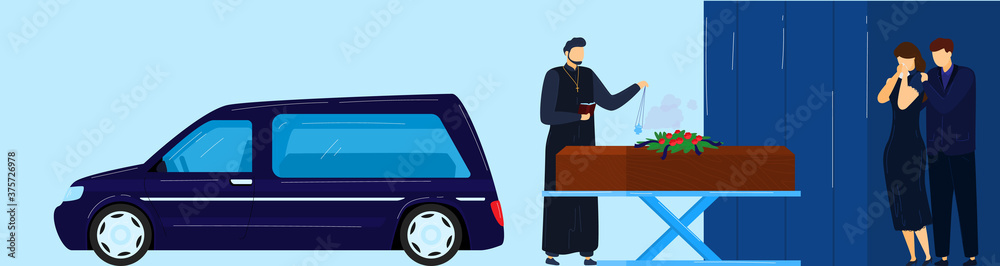 Funeral ceremony vector illustration. Cartoon flat priest character ...