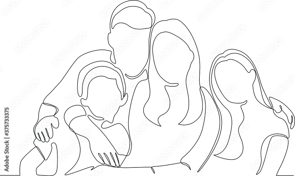Continuous one line drawing of happy family ,father,mother,and kid.one ...
