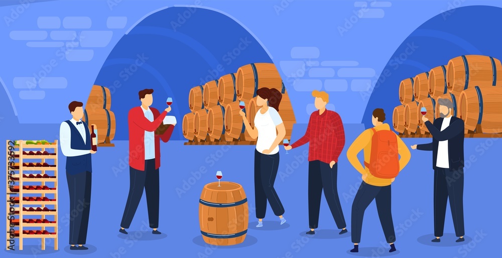 Grape wine degustation vector illustration. Cartoon flat people ...