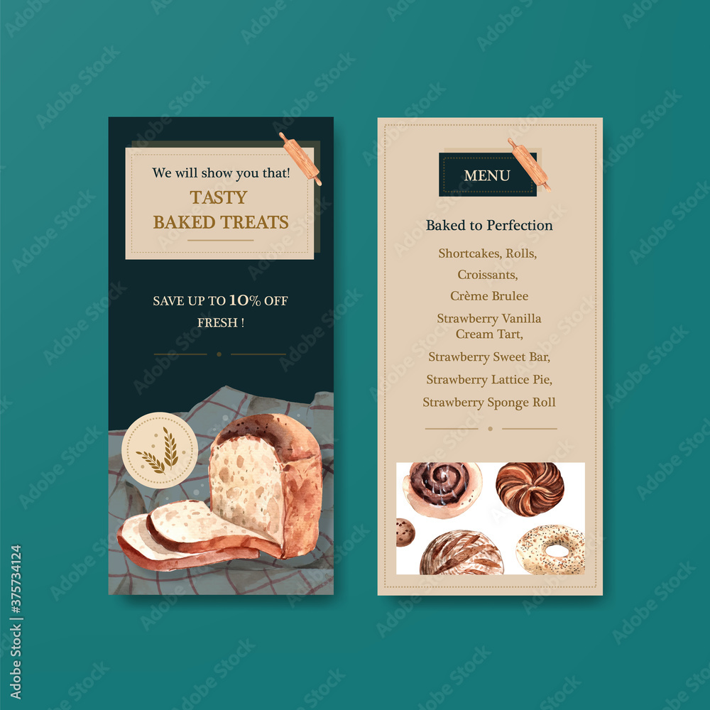 Flyer template with bakery design for brochure and leaflet watercolor ...