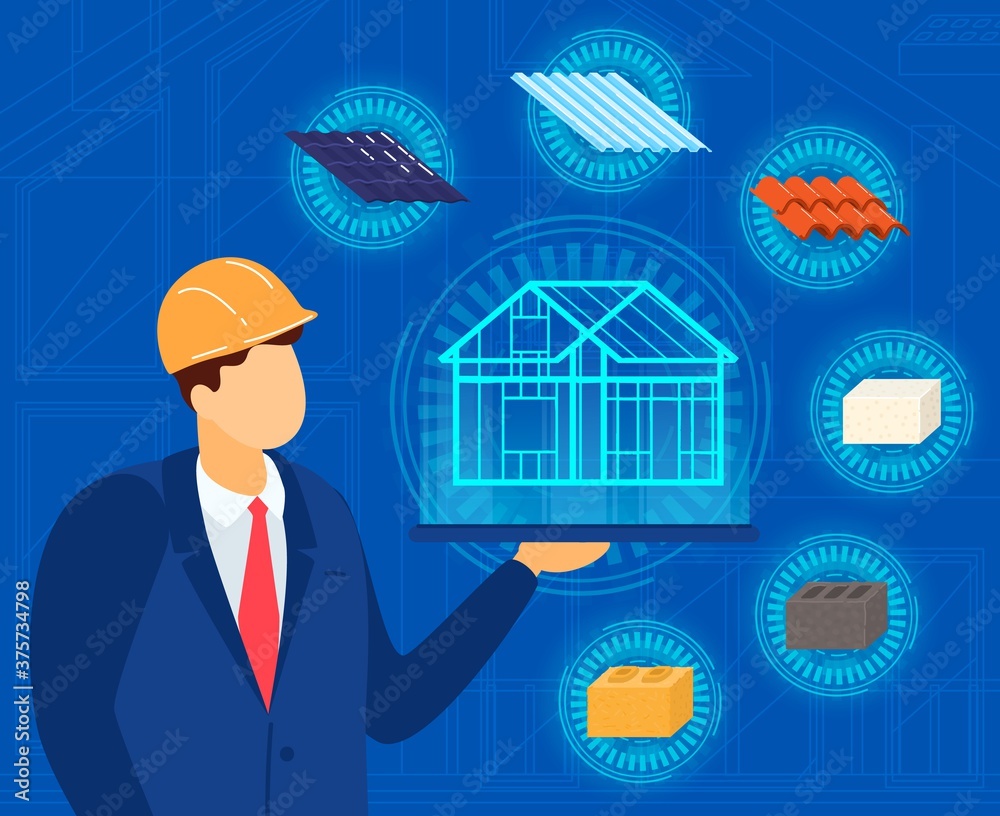 Vetor de Architect engineer with house project vector illustration ...