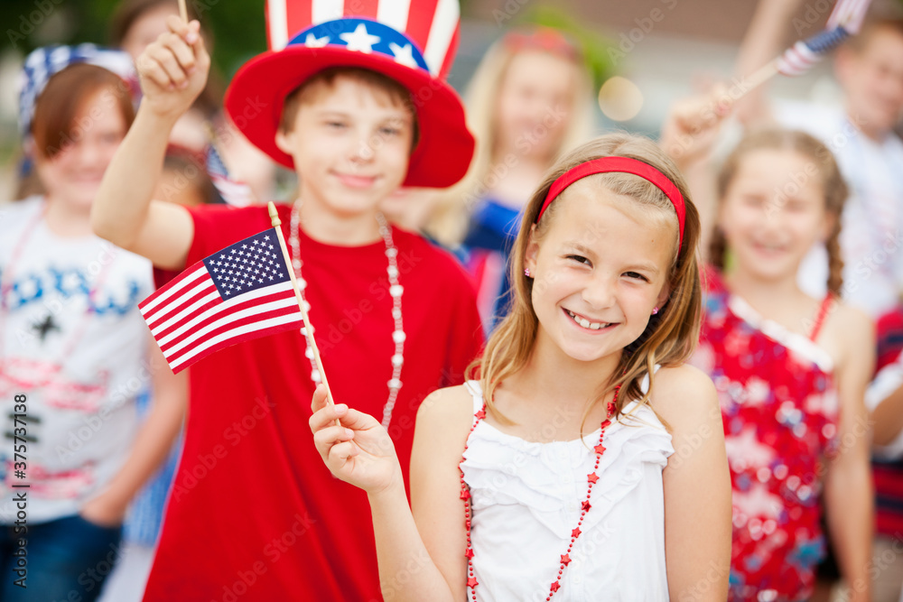 Parade: Crowd Of Kids in a Parade Stock Photo | Adobe Stock