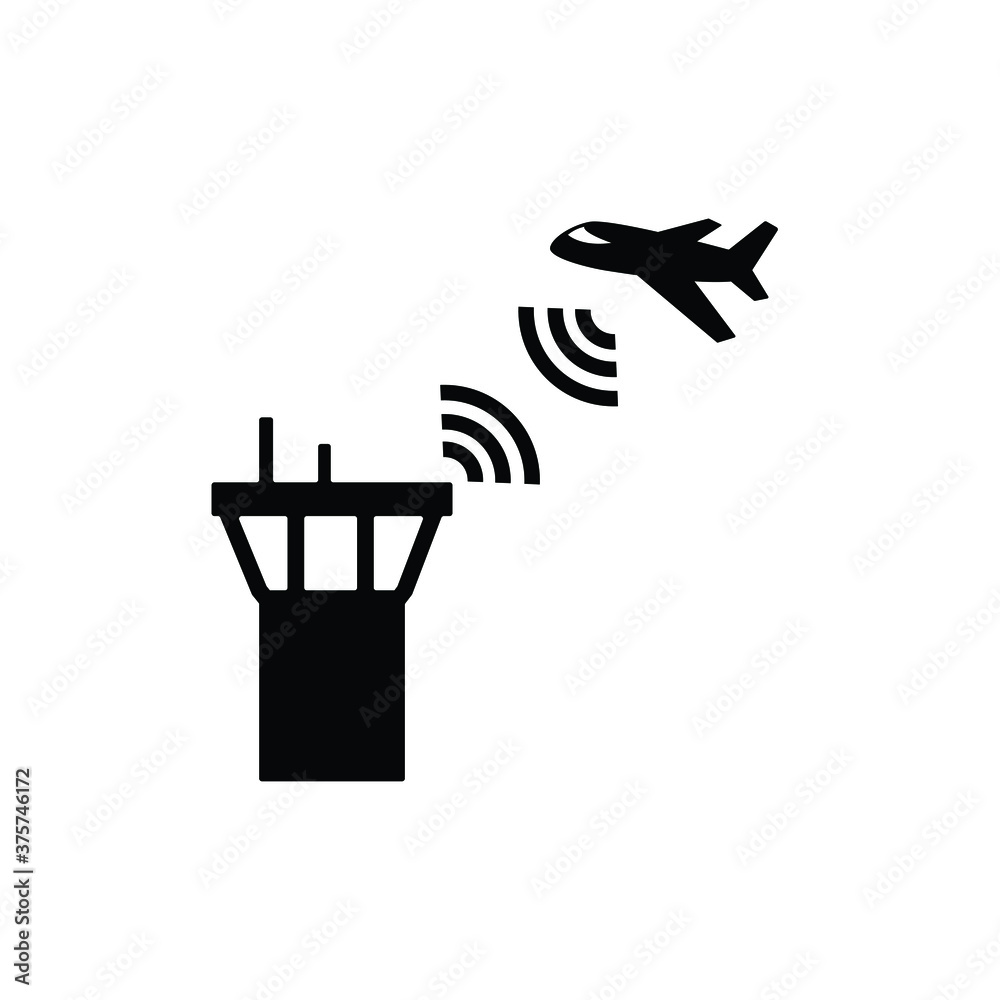 Air traffic control tower icon vector on white background, simple sign ...
