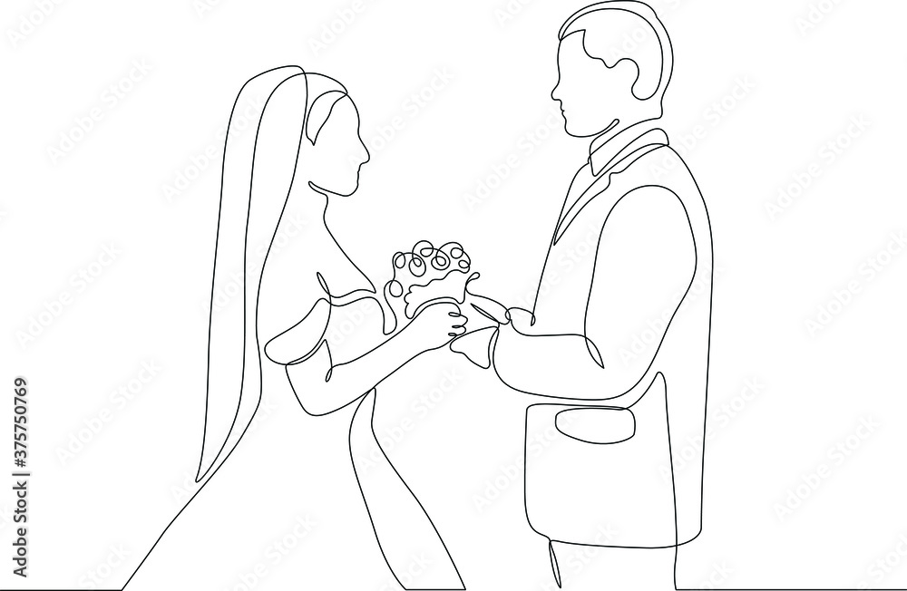 continuous line drawing of wedding drawn from the hand picture ...
