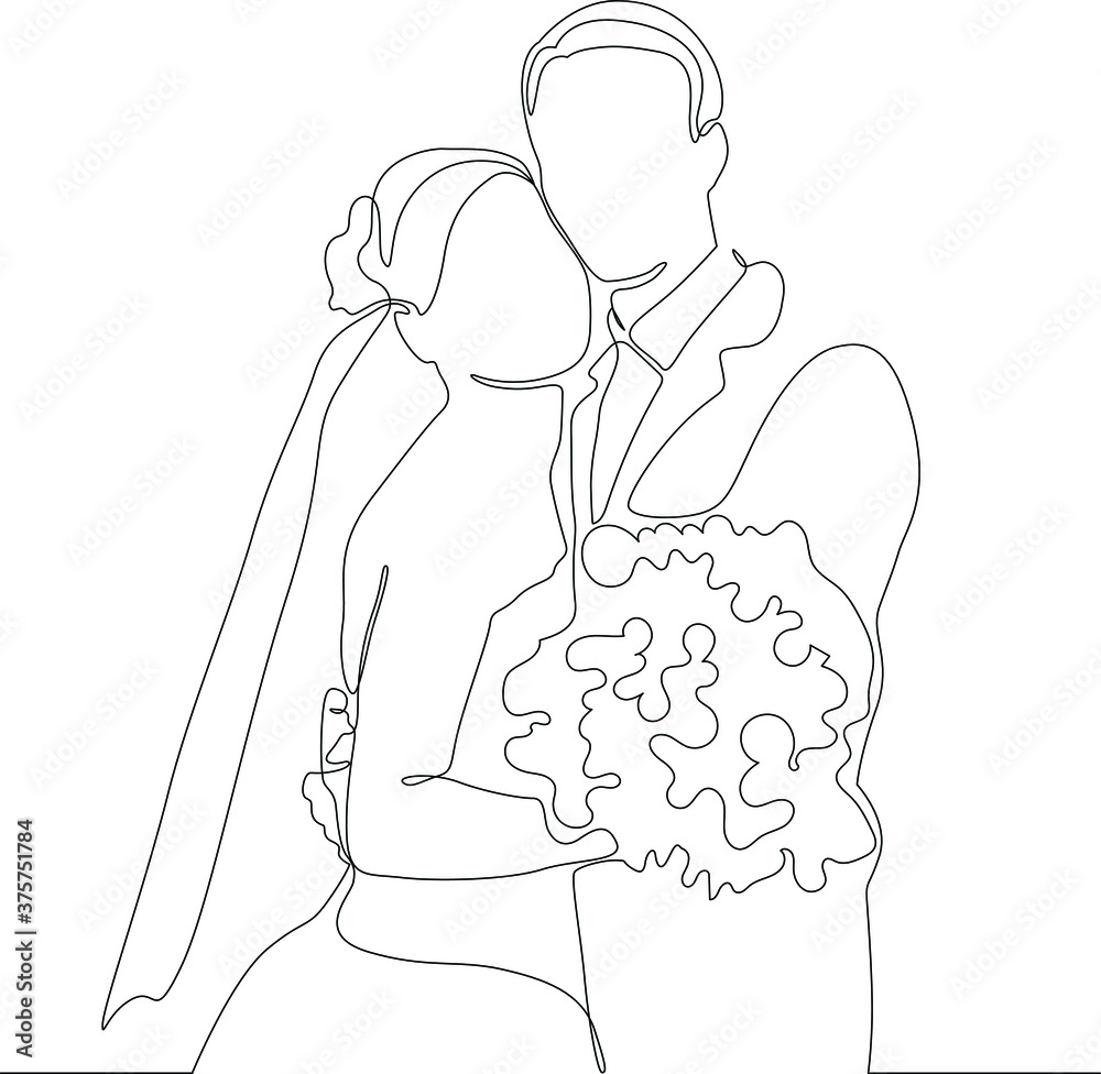 continuous line drawing art ofwedding drawn from the hand picture ...