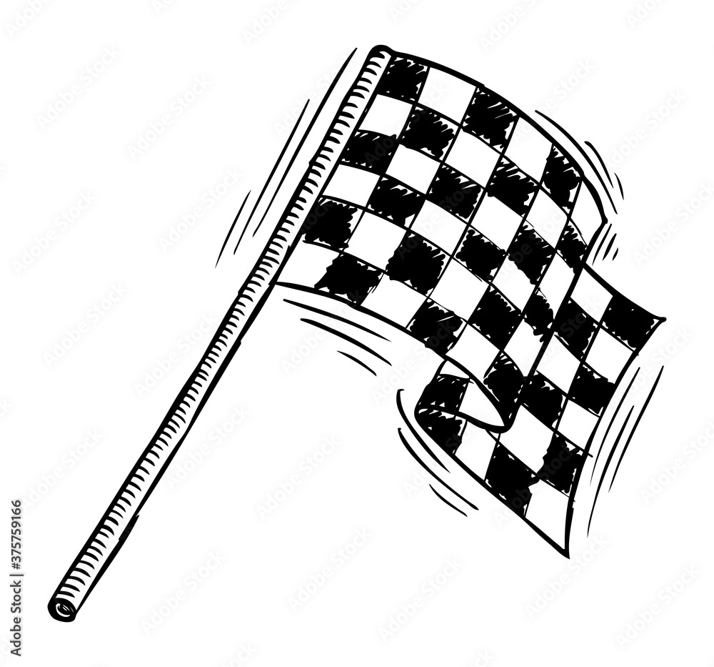 Hand drawn illustration of a checkered racing flag . Stock Vector ...