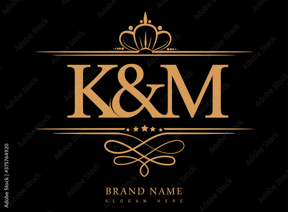 KM Initial logo, Ampersand initial logo gold with crown and classic ...