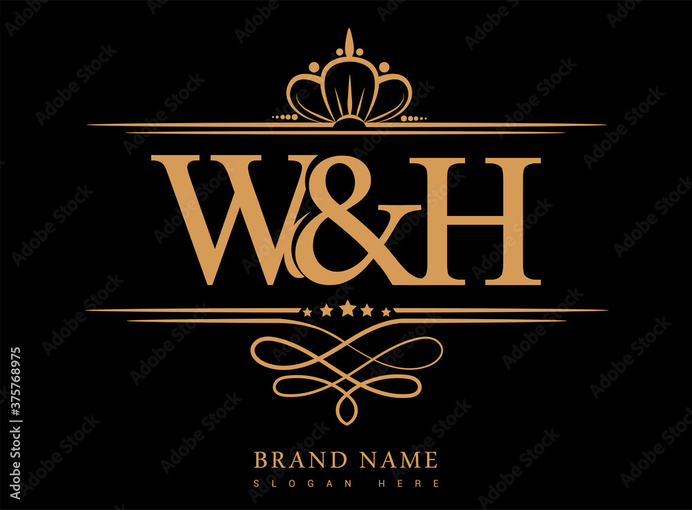 WH Initial logo, Ampersand initial logo gold with crown and classic ...
