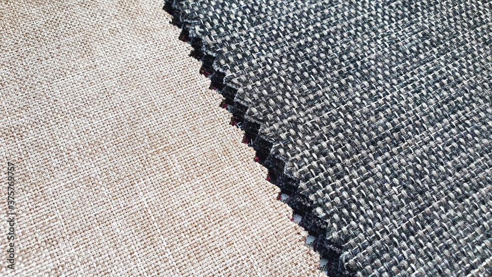 two tone of linen fabric texture in beige tone and dark grey tone color ...