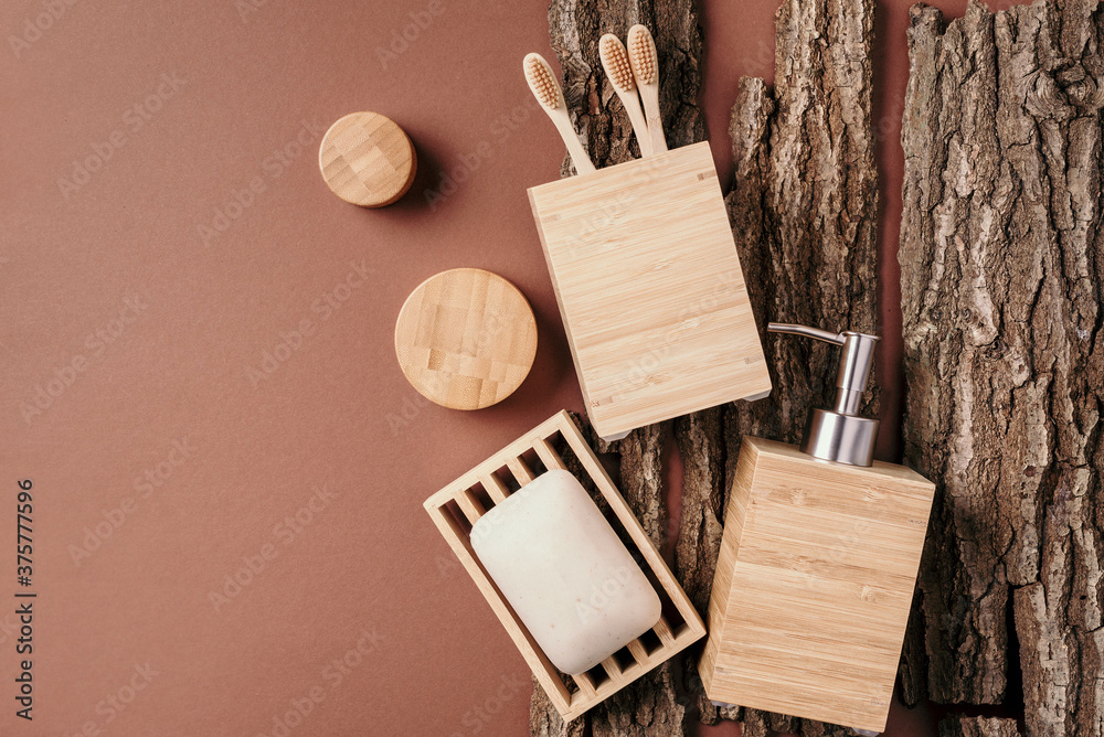 Bamboo bath accessories - soap dish, soap dispenser, tooth brush ...