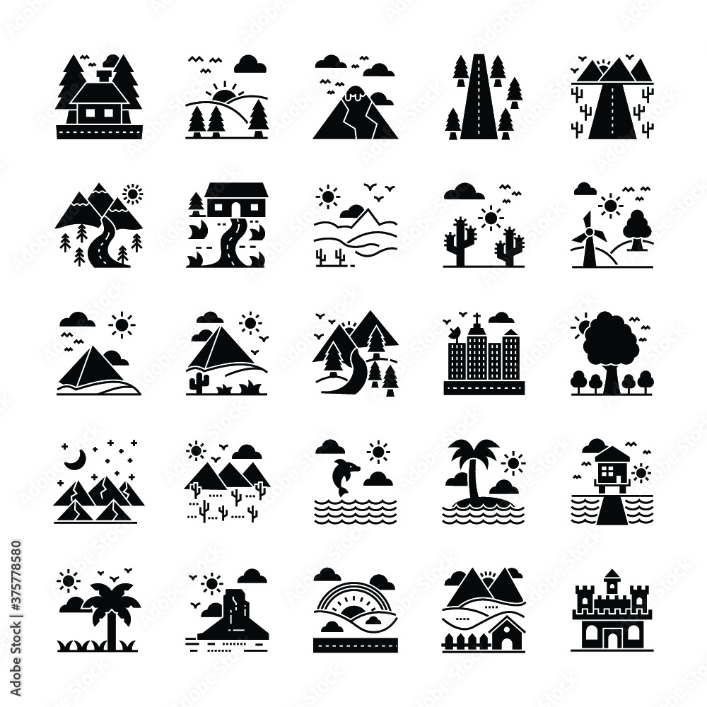 Landforms Vector Icons Pack Stock Vector | Adobe Stock