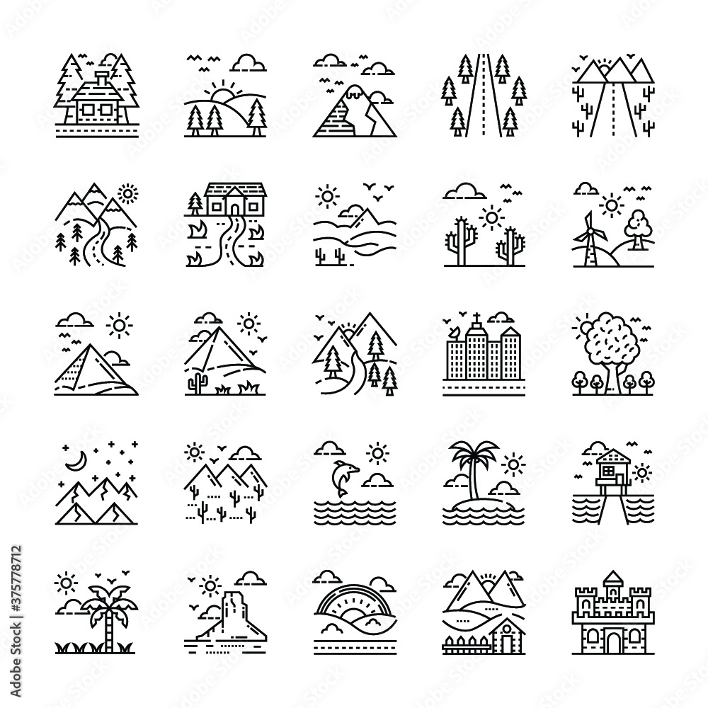 Landforms Vector Icons Pack Stock Vector | Adobe Stock