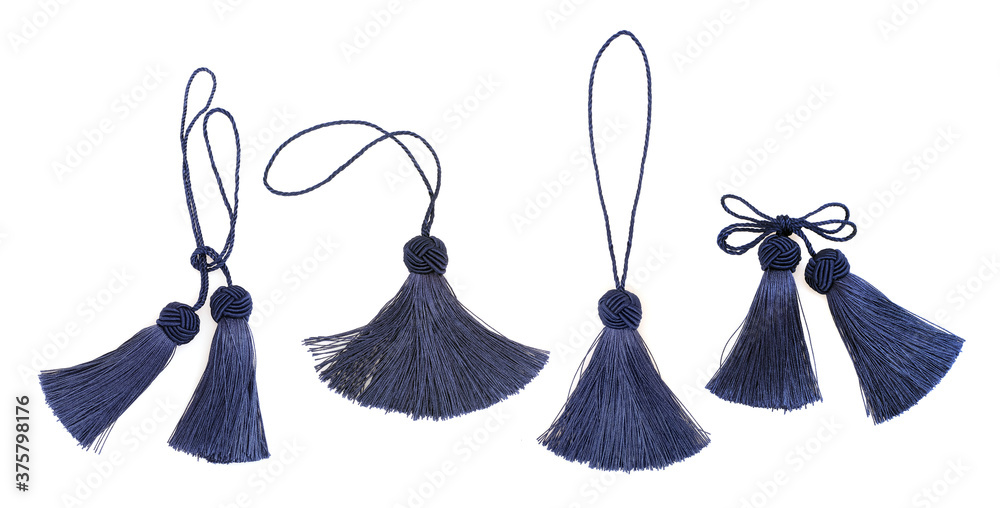 Blue silk tassel isolated on white background for creating graphic ...