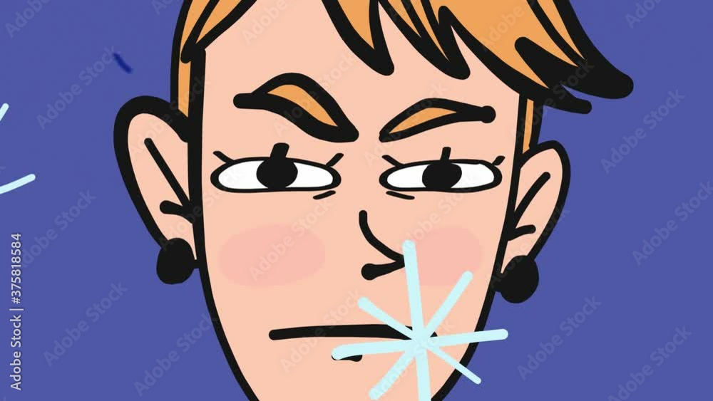 Disgruntled confused annoyed woman squint front view cartoon animation ...