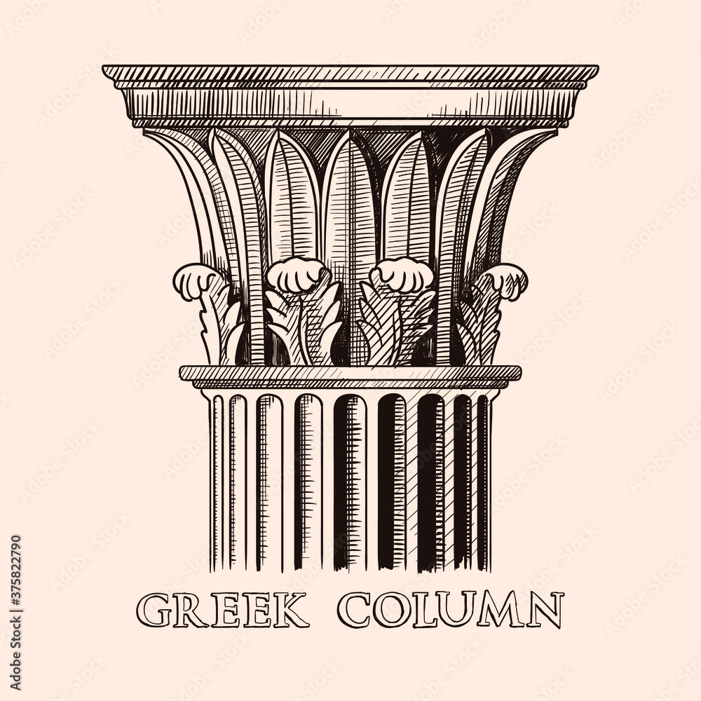 The capital of an ancient Greek column. Hand drawing sketch isolated on ...