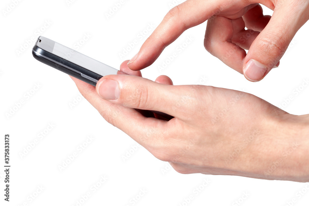 Finger tapping smartphone screen, phone held in hand, modern smart ... Finger tapping smartphone screen, phone held in hand, modern smart ...
