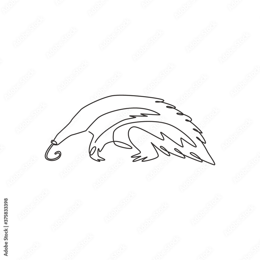 Single continuous line drawing of large anteater for logo identity ...