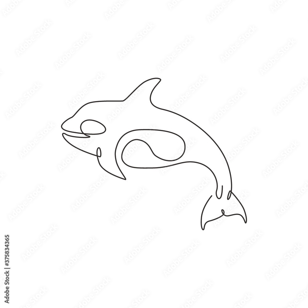 One single line drawing of big cute orca for company logo identity ...