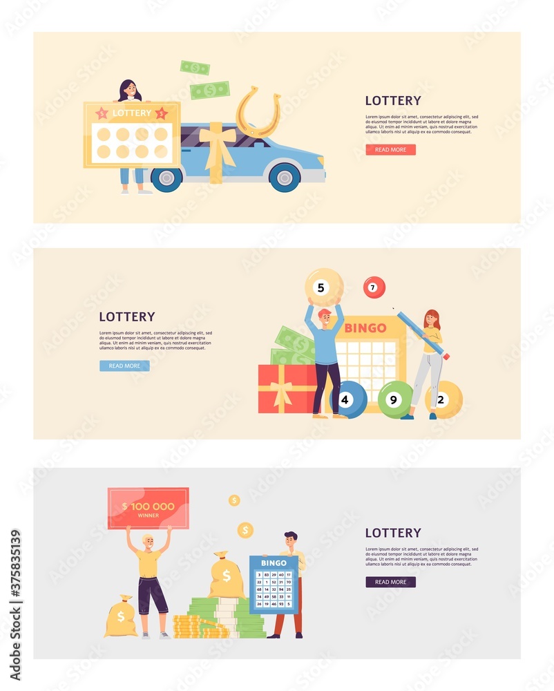 Lottery winners - banner template set with cartoon people Stock Vector ...