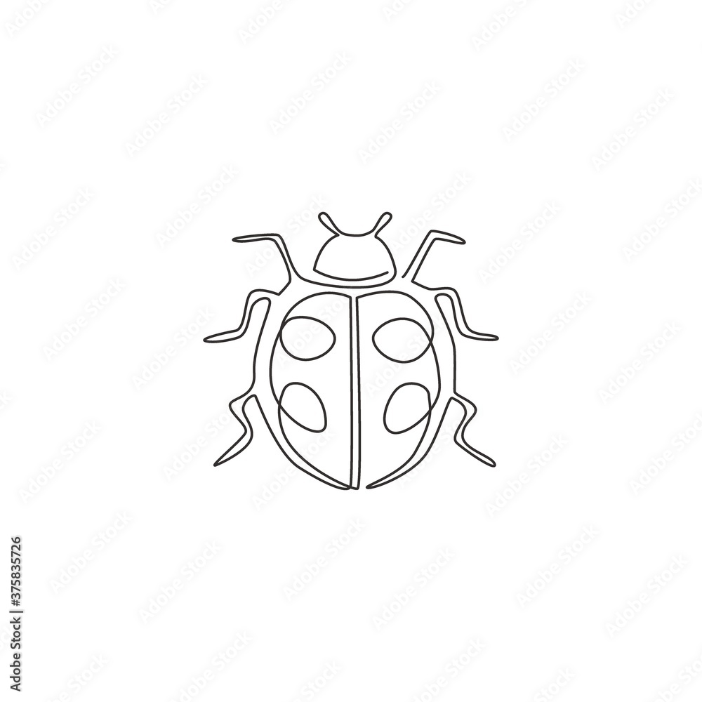 Single continuous line drawing of adorable ladybug for company logo ...